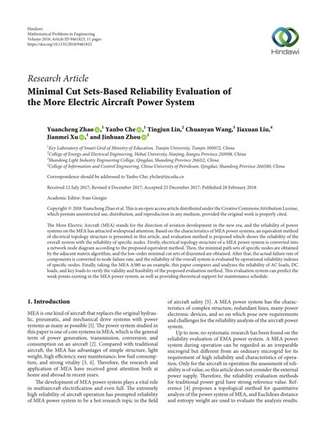 Pdf Minimal Cut Sets Based Reliability Evaluation Of The More Electric Aircraft Power System