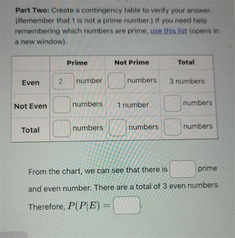 solved part two create a contingency table to verify your answer
