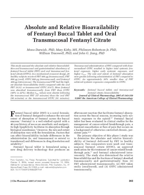 Pdf Absolute And Relative Bioavailability Of Fentanyl Buccal Tablet
