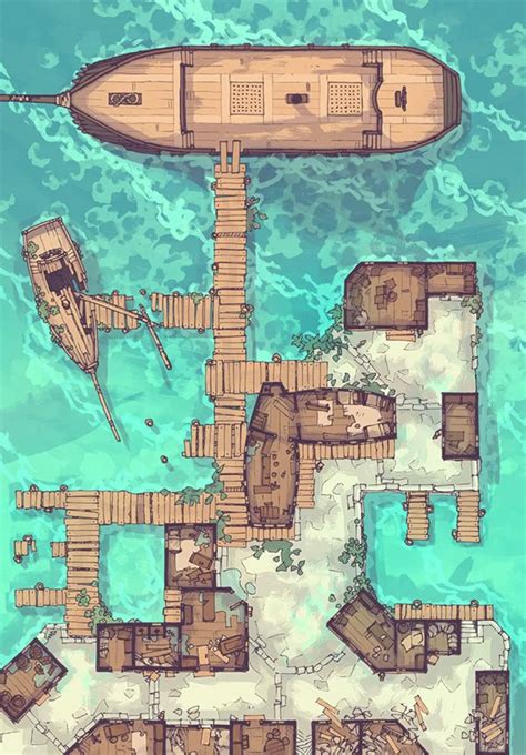Pirate Port Battle Map Dock Battle Map Dnd Pier Map Harbor Dnd Map
