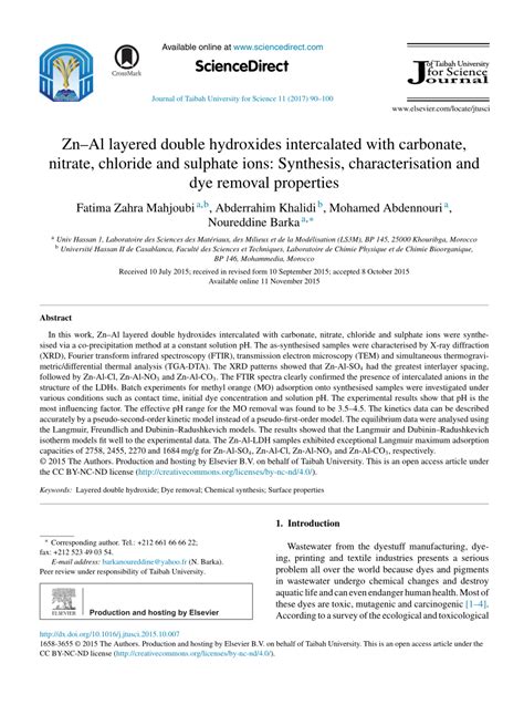 Pdf Znal Layered Double Hydroxides Intercalated With Carbonate