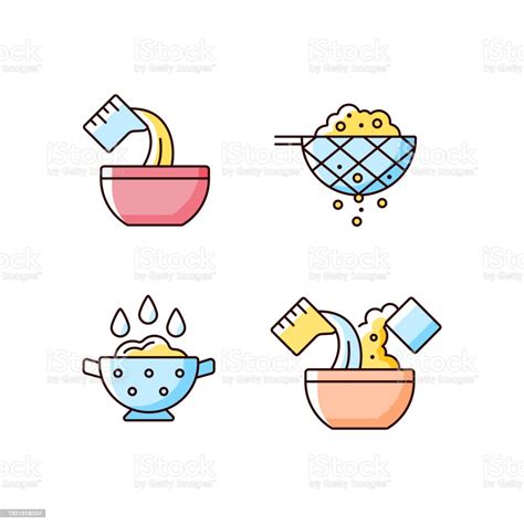 음식 준비 지침 Rgb 색상 아이콘 세트 가정 생활에 대한 스톡 벡터 아트 및 기타 이미지 가정 생활 가정 주방 가정의 방 Istock