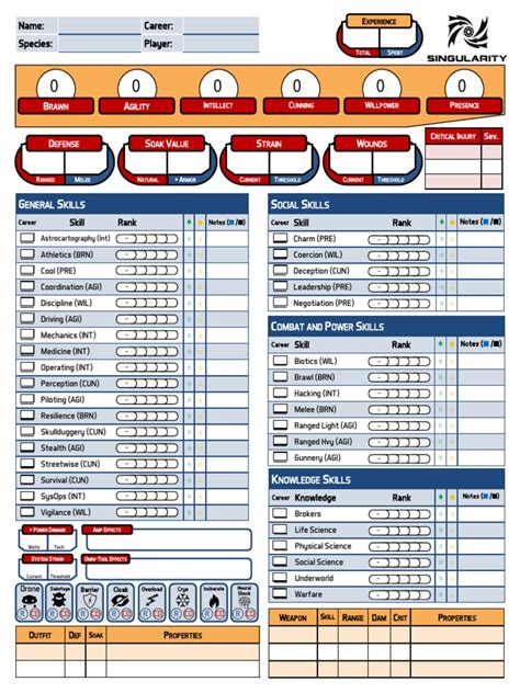Singularity Character Sheet Fillable Pdf Leisure Sports