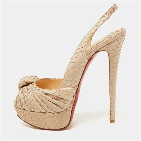 Christian Louboutin Beige Python Jenny Knotted Slingback Platform Sandals Size 37 Christian