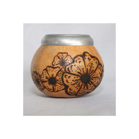 Calebasse Avec Bord Métal Décor Fleuri