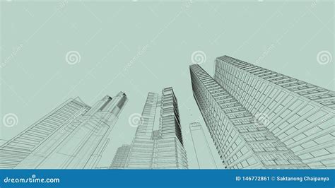 L neas De La Perspectiva Del Edificio De La Arquitectura Del Ejemplo 3D Stock de ilustración