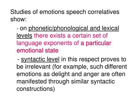 Ppt Correlation Between Emotional States And Syntactic Speech Characteristics Powerpoint