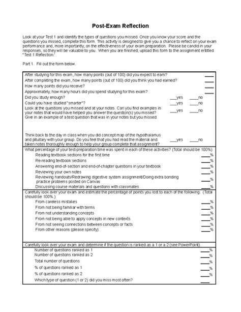 Test 1 Reflection 1 Relect Post Exam Reflection Look At Your Test 1
