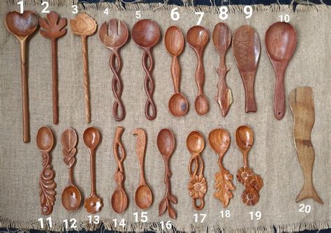 20 Assorted Design Wooden Spoons Handcarved Organic Kitchen Utensils