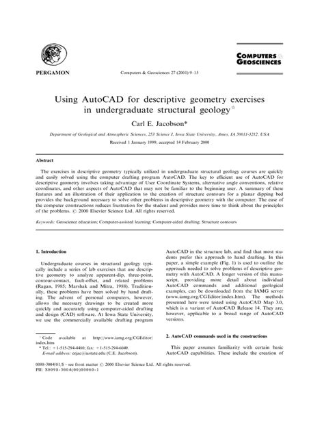 Using Autocad For Descriptive Geometry Exercises In Undergraduate Structural Geology Pdf