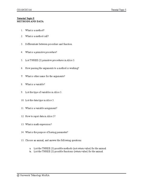 Csc116 Tutorial Topic 5sample Question Cs110csc116 Tutorial Topic