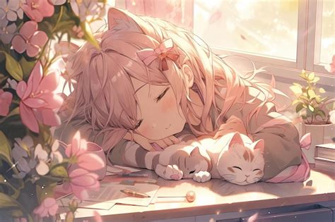 Premium Ai Image Anime Girl Relaxing Illustration Generative Ai