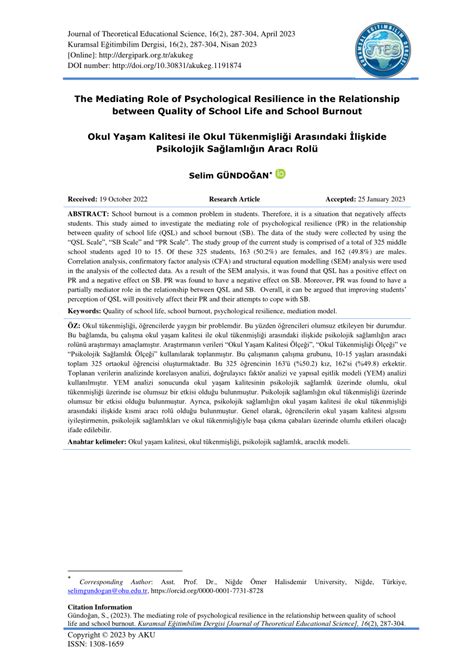 Pdf The Mediating Role Of Psychological Resilience In The Relationship Between Quality Of