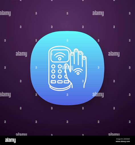 Nfc Payment Terminal App Icon Payment With Nfc Sticker Pos Terminal And Hand With Rfid Tag Ui