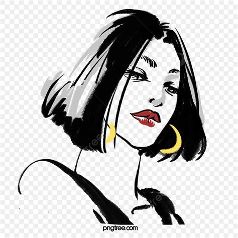 잉크 브러시 여자 일러스트 잉크 손으로 그린 스타일 여자 Png 일러스트 및 Psd 이미지 무료 다운로드 Pngtree