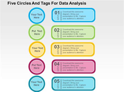 five circles and tags for data analysis flat powerpoint design