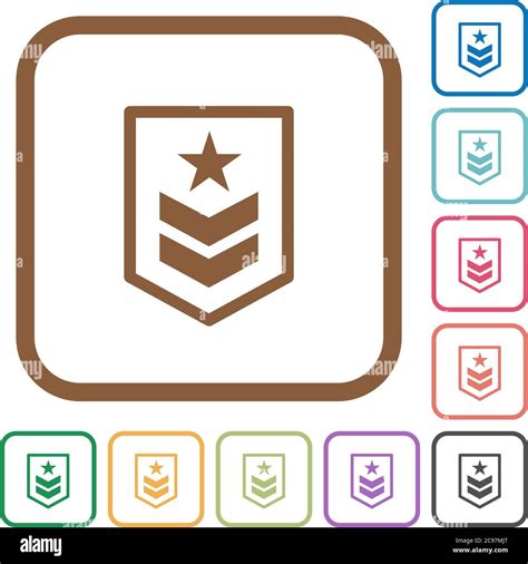 Military Rank Simple Icons In Color Rounded Square Frames On White Background Stock Vector Image