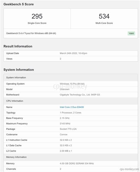 Intel Core2 Duo E6400 Benchmarks Specs