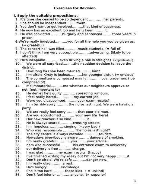Adjectivepreposition Exercises Pdf