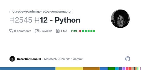 12 Python By Cesarcarmona30 · Pull Request 2545 · Mouredevroadmap Retos Programacion · Github