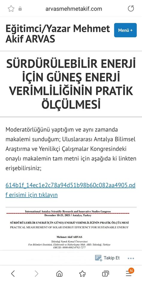 SÜrdÜrÜlebİlİr Enerjİ İÇİn GÜneŞ Enerjİ VerİmlİlİĞİnİn Pratİk ÖlÇÜlmesİ Makalemin Tam Metni Için
