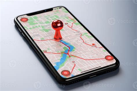 AI Generated Location App Smartphone Display With D Red Map Pointer Stock Photo At