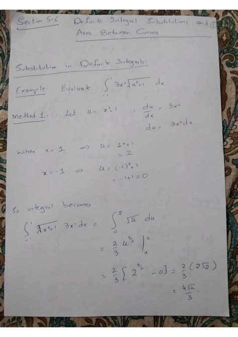 Solution Definite Integral Substitution And Area Between Curves