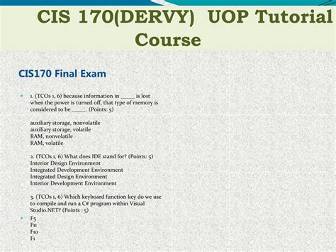 Ppt Cis 170 Dervy Tutorial Course Uoptutorial Powerpoint