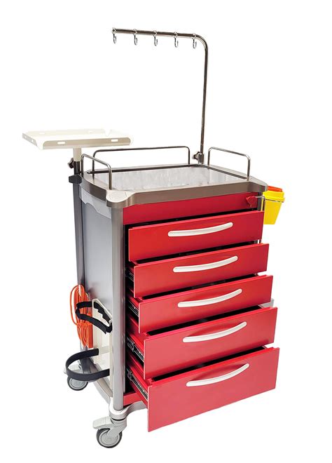 Ms3c 600crm Hospital Crash Cart With Accessories Iv Pole O2 Holder Defibrillator Shelf