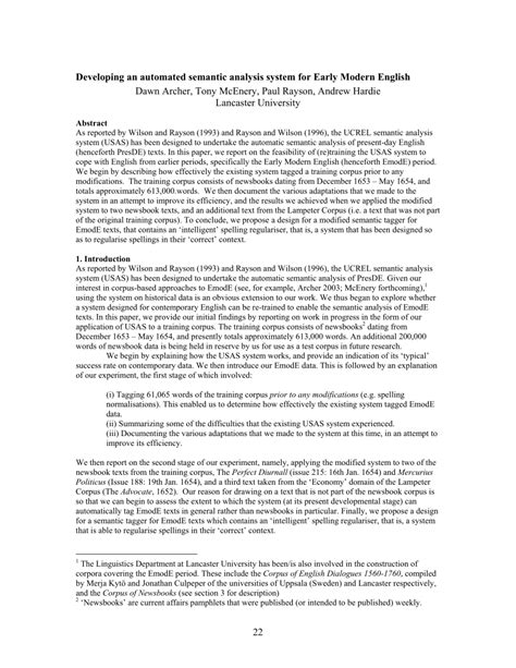 Pdf Developing An Automated Semantic Analysis System For Early Modern English