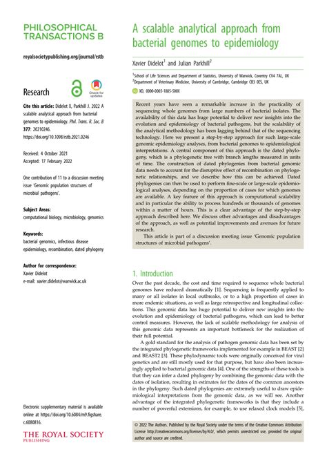 Pdf A Scalable Analytical Approach From Bacterial Genomes To Epidemiology