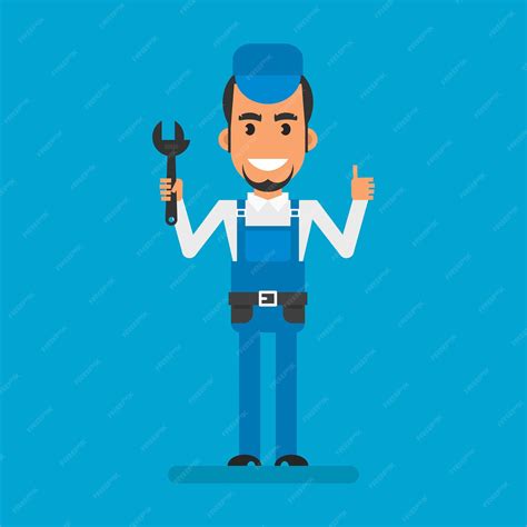 조정 가능한 렌치를 들고 엄지손가락을 보여주는 수리공 프리미엄 벡터