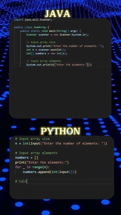 Java Vs Python Sum Of Array 💻🔥 Shorts Youtube