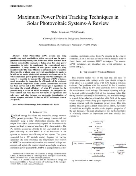 pdf maximum power point tracking techniques in solar photovoltaic