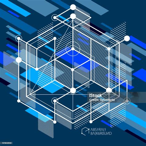 현대 추상 입방 격자 라인 블루 검은색의 벡터입니다 큐브 육각형 사각형 사각형 및 다른 추상 요소 레이아웃 추상적인 기술 3d 배경입니다 0명에 대한 스톡 벡터 아트 및