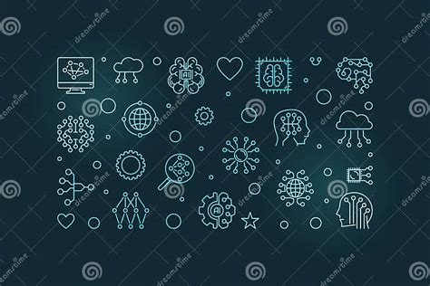 Artificial Intelligence Digital Brain Technology Outline Horizontal