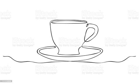 차 커플의 실루엣 하나의 연속 선 그리기 차 커피 및 뜨거운 음료를위한 머그잔과 접시 커피 하우스 음식 배달 사이트 및 레스토랑을위한 디자인 요소 미니멀리스트 스타일의