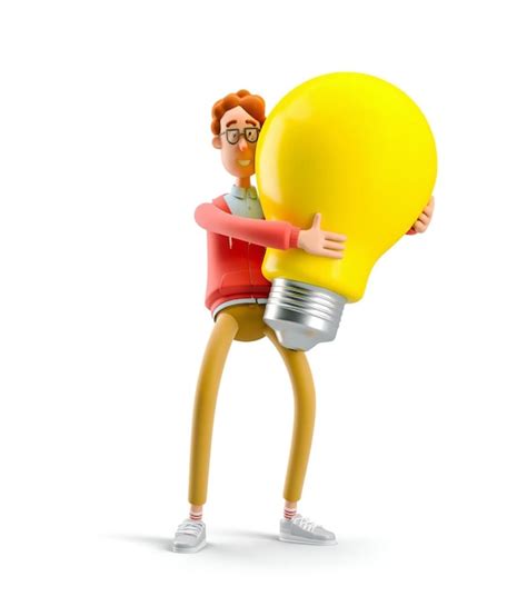 premium photo idea and innovation technology concept nerd larry with lightbulb 3d illustration