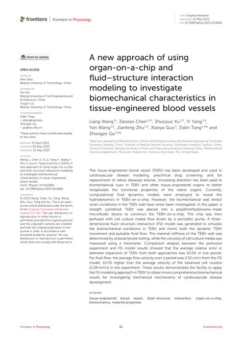 Pdf A New Approach Of Using Organ On A Chip And Fluidstructure