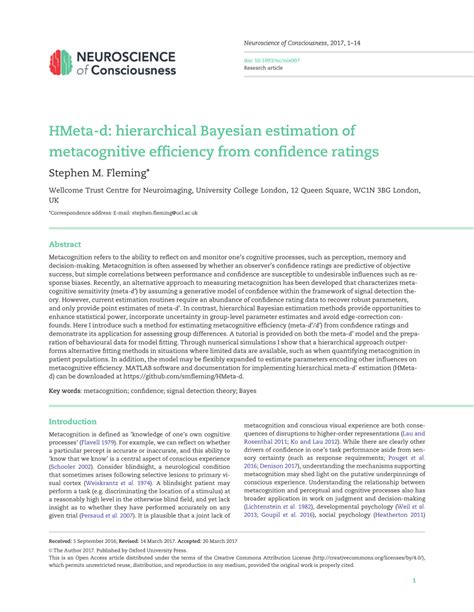 Pdf Hmeta D Hierarchical Bayesian Estimation Of Metacognitive