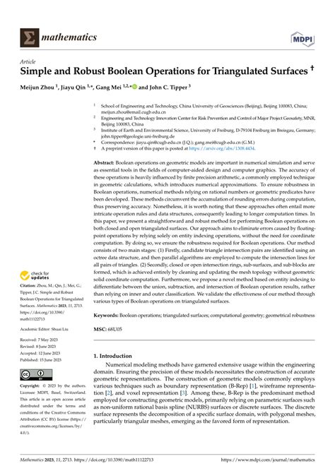 PDF Simple And Robust Boolean Operations For Triangulated Surfaces