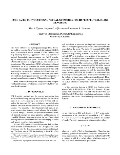 Pdf Sure Based Convolutional Neural Networks For Hyperspectral Image