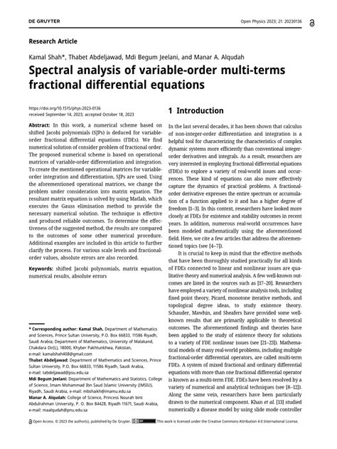 Pdf Spectral Analysis Of Variable Order Multi Terms Fractional Differential Equations