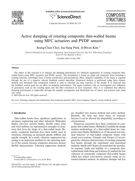 Pdf Active Damping Of Rotating Composite Thin Walled Beams Using Mfc