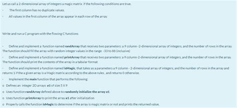 Solved Let Us Call A 2 Dimensional Array Of Integers A Magic