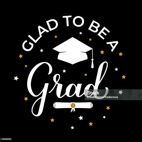 졸업 모자가 달린 대학원 레터링이 되어 기쁩니다 재미 있는 졸업 인용문 타이포그래피 포스터 인사말 카드 배너 레이블 등에 대한 벡터 템플릿입니다 유치원에 대한 스톡 벡터