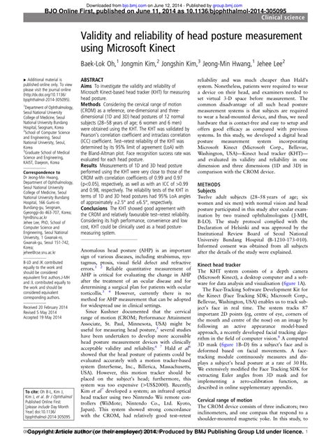 Pdf Validity And Reliability Of Head Posture Measurement Using Microsoft Kinect