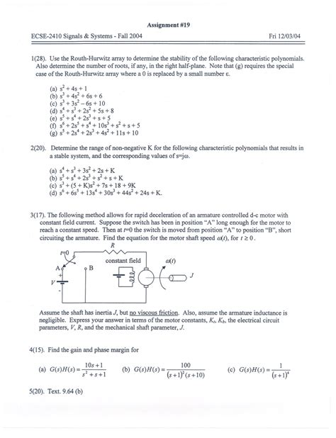 Questions With Resolutions Signals And Systems Assignment 19 Ecse 2410 Docsity