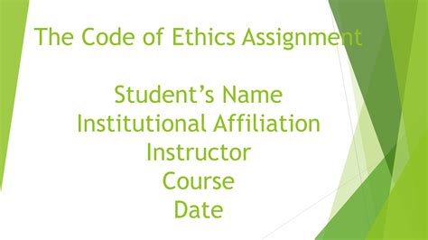 SOLUTION The Code Of Ethics Assignment And Presentation Studypool