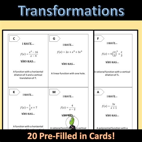 Transformations Of Functions Ap® Precalculus 1 12 Activity I Have Who